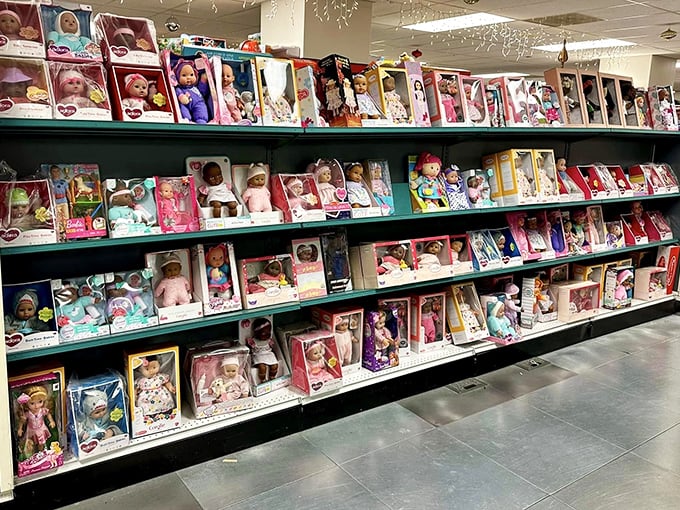 The doll section looks like a convention of tiny plastic people, all dressed up with somewhere to go—your home, perhaps?