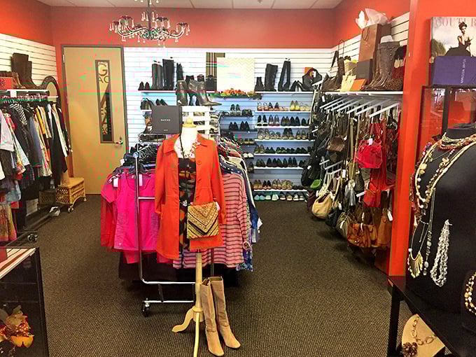 The boutique corner elevates thrift shopping to an art form. With elegant displays and thoughtful merchandising, second-hand suddenly feels first-class.