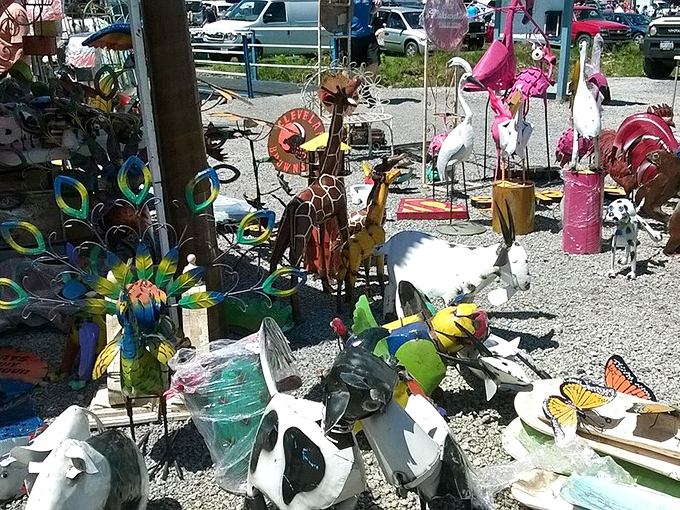A menagerie of colorful garden ornaments where flamingos mingle with giraffes. Your garden hasn't truly lived until it's hosted this wild metal party.