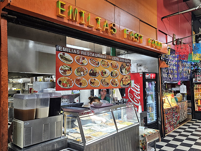 At Emilia's Fast Food, home-style Mexican dishes await hungry shoppers. The universal language of "that looks delicious" needs no translation here.
