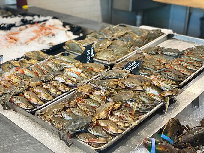 The seafood counter at Conrad's – where "fresh catch" isn't marketing speak but a literal description of what's on display. Just look at those specimens!