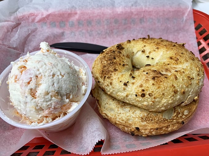 A toasted bagel with cream cheese—the breakfast of champions, the lunch of geniuses, and the "I'm-not-cooking-tonight" dinner of the wise.