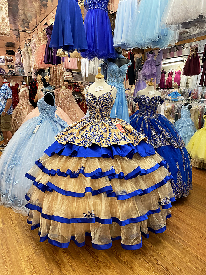 These quinceañera and prom dresses aren't just garments—they're architectural wonders with enough fabric to sail a small boat.