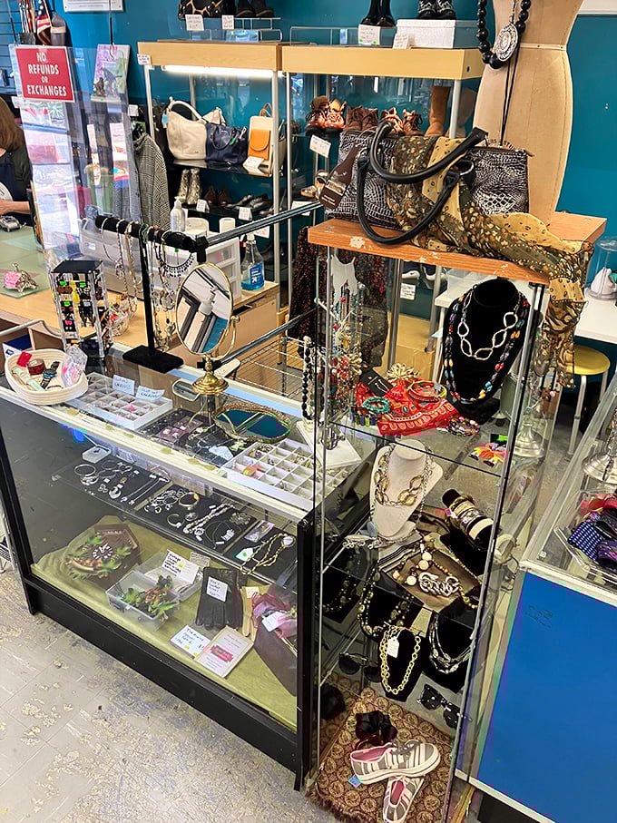The jewelry counter—where someone's forgotten treasures become your new conversation pieces. Sparkle seekers, take note!