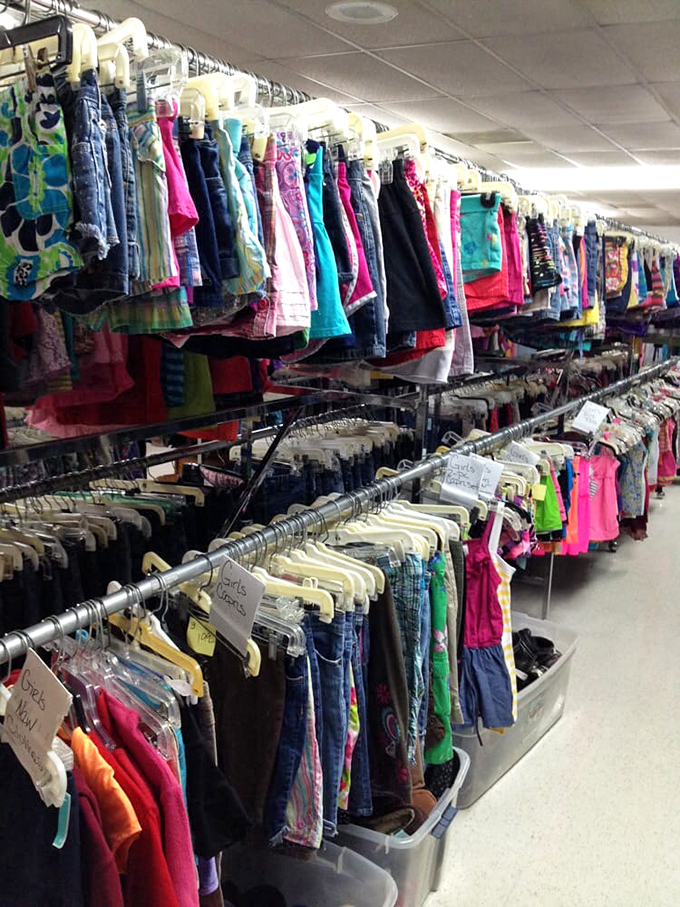 A rainbow of possibilities in the children's section. Smart parents know kids outgrow clothes faster than Florida summer thunderstorms roll in and out.