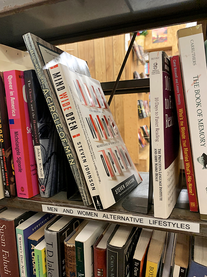 Men and Women Alternative Lifestyles – even the shelf labels here tell stories, promising perspectives that might challenge, enlighten, or simply entertain the curious reader.