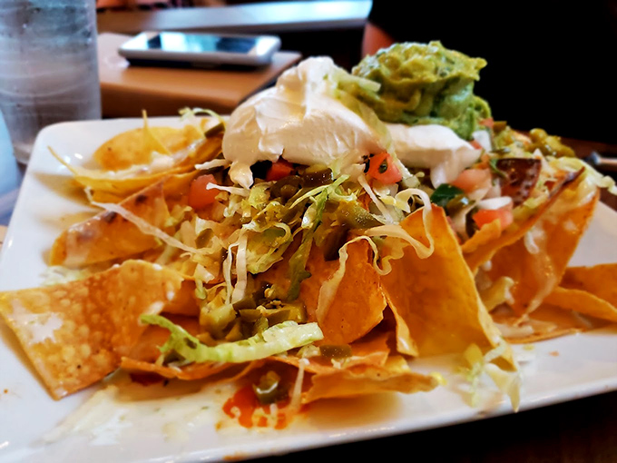 Loaded nachos that refuse to be a mere appetizer—each chip a sturdy vehicle for maximum topping transportation efficiency.