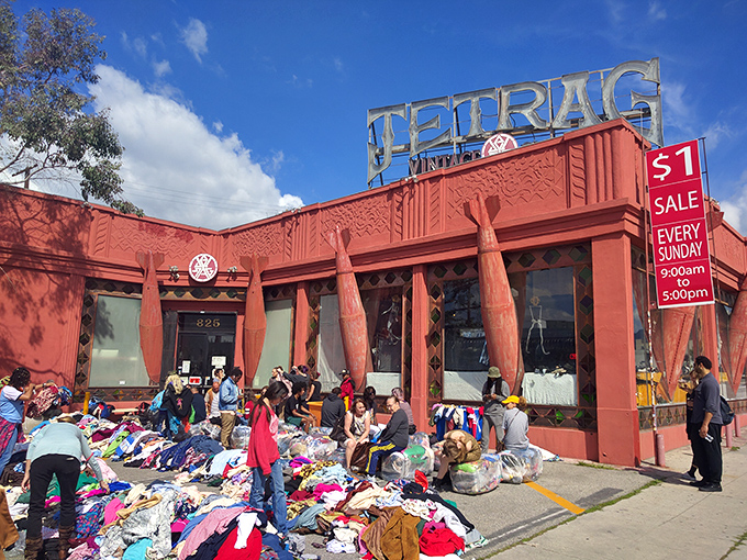Sunday's dollar sale transforms the sidewalk into bargain hunter's paradise – arrive early, stay late.