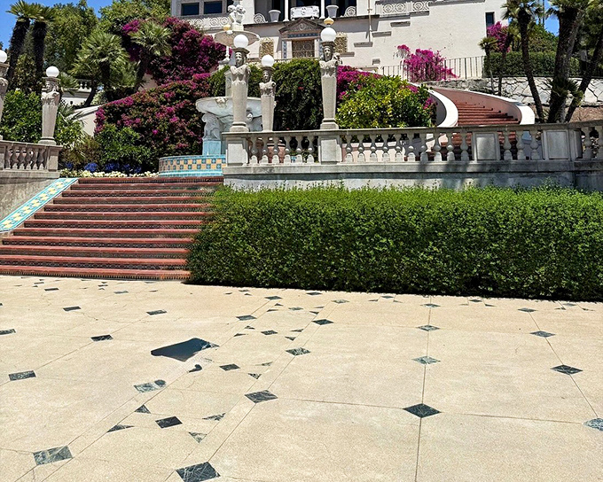 Terraced gardens and marble staircases create outdoor rooms as meticulously designed as any interior space, with the California sunshine as a bonus.