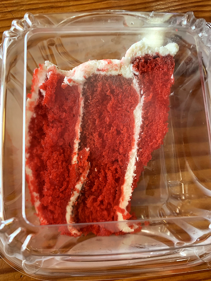 Red velvet cake that's moist, vibrant, and layered with cream cheese frosting – because even barbecue royalty deserves a crown of sweetness.