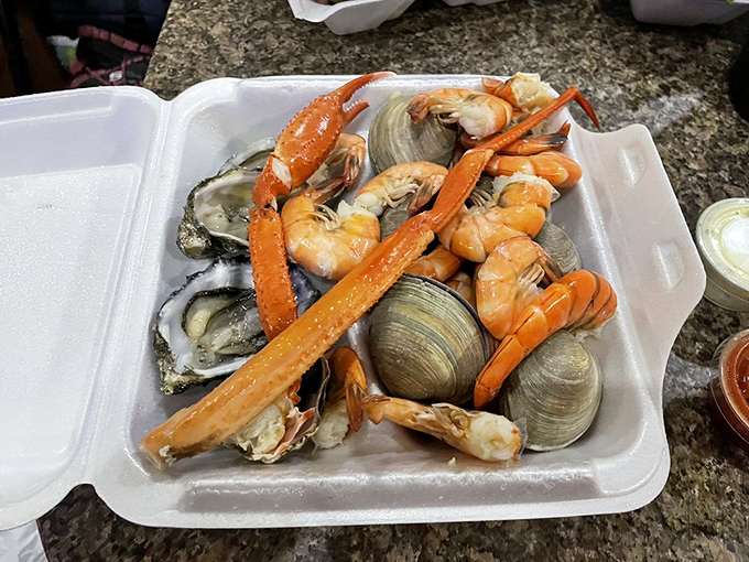The seafood sampler – where crab legs, shrimp, and shellfish gather for what looks like the ocean's most delicious family reunion.