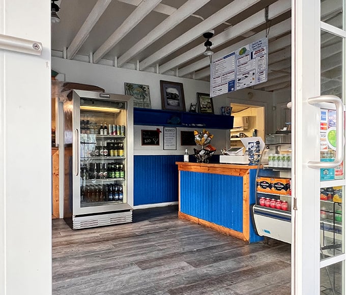 The blue counter and wooden accents create that perfect Keys vibe—casual enough for flip-flops, serious enough about seafood.