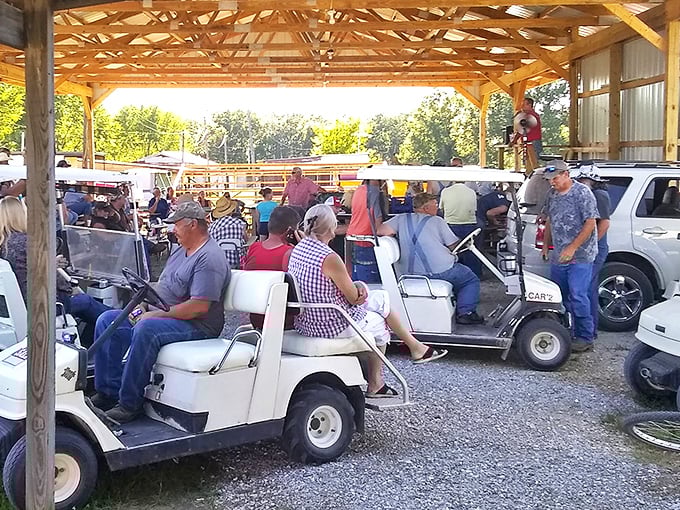 The golf cart brigade – flea market royalty! These savvy shoppers know the secret to covering maximum ground while keeping their energy for bargaining.