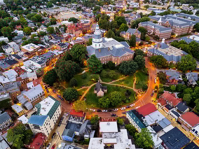 The heart of Annapolis unfolds from above like the opening scene of the perfect small-town movie.