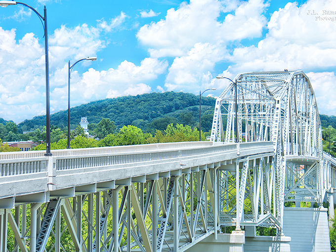 Carthage's bridge stretches toward the horizon, connecting not just two shores but past and present along the Tennessee River.