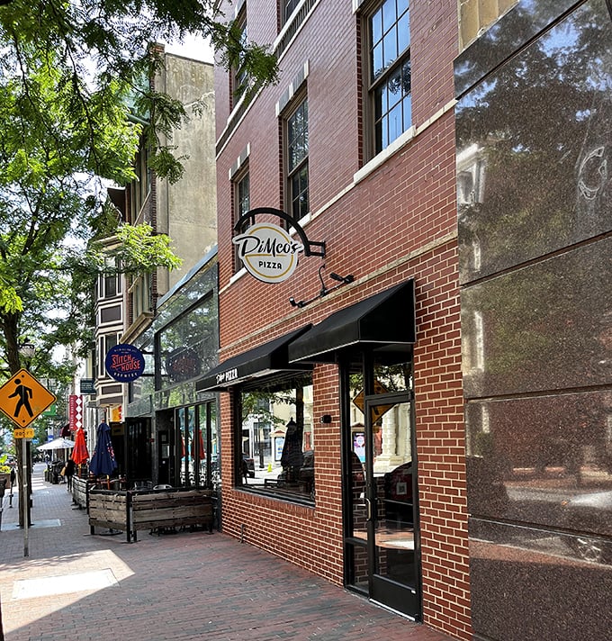DiMeo's brick facade blends perfectly into Wilmington's historic Market Street. Urban pizza with downtown sophistication.