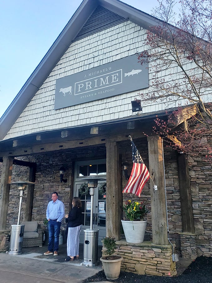 J. Michael's rustic stone facade and American flag set the stage for steaks that are patriotically perfect.