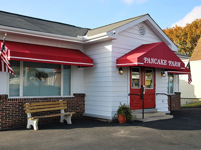 The Pancake Farm's cheery red awnings and white siding look like something from a storybook. Once upon a time, there were perfect pancakes…