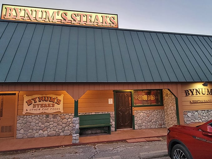 Evening falls on Bynum's welcoming facade, where generations of Hoosiers have discovered what perfect steak tastes like.