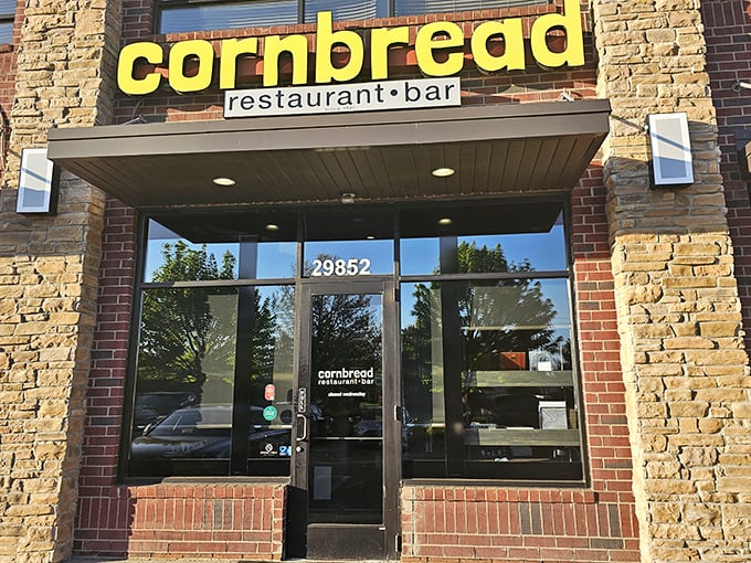 When a restaurant combines brick and stone this beautifully, you know the fried chicken inside matches that attention to detail.