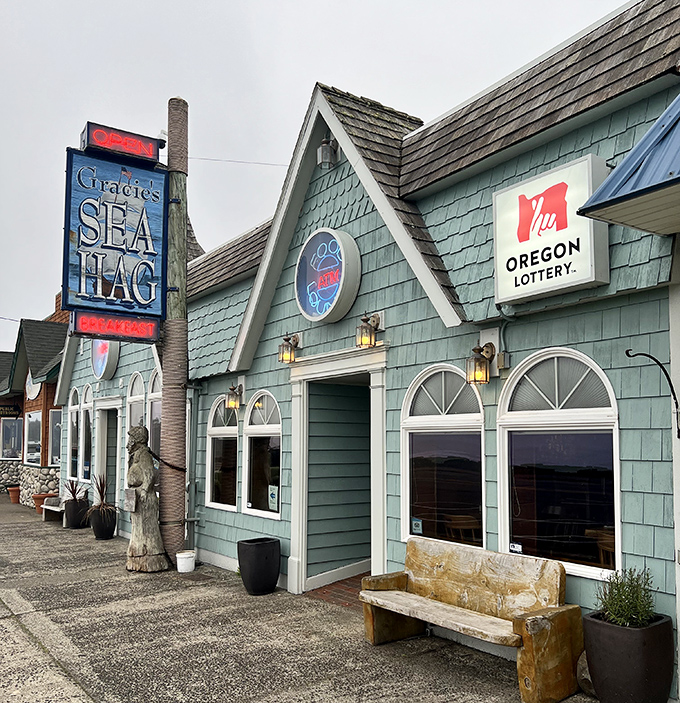 That wooden bench outside Gracie's isn't just decoration – it's where you'll sit to contemplate the seafood feast you just devoured.