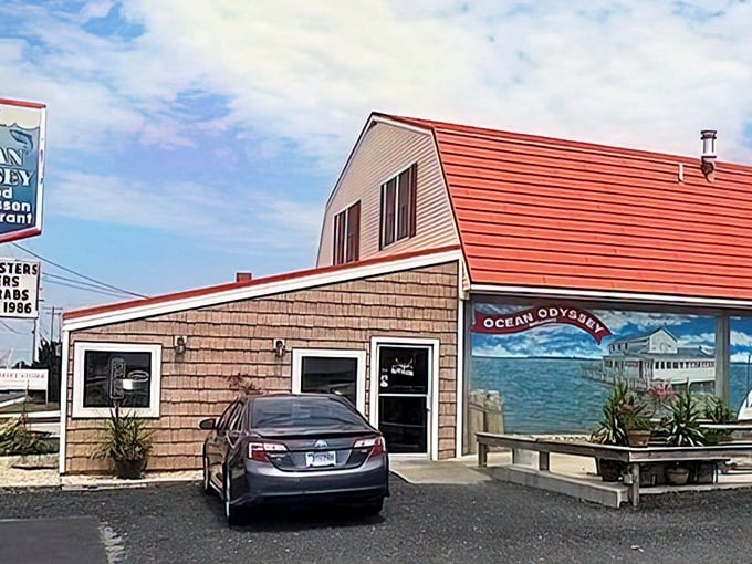 Ocean Odyssey: Part farmhouse, part seafood heaven – this Eastern Shore landmark stands out with its bright red roof and a captivating mural of an ocean scene, inviting you in for a taste of fresh seafood.