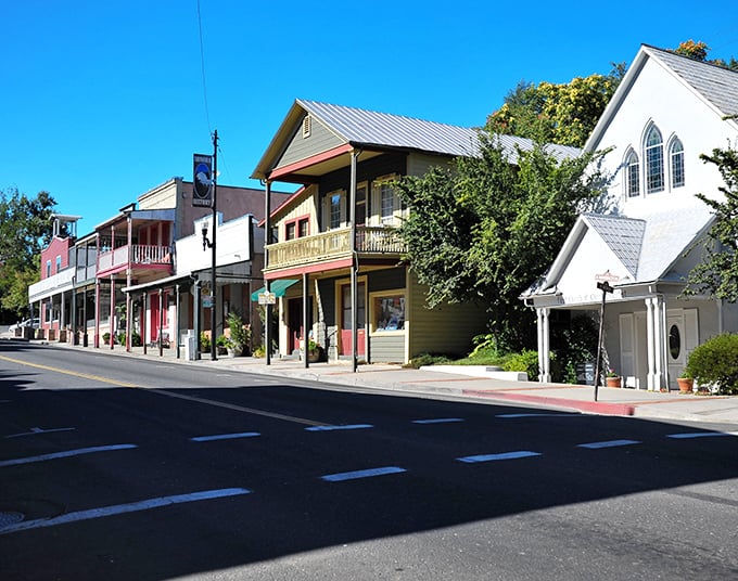 The warm glow of afternoon sun on Sonora's historic buildings makes the Gold Rush era feel just a handshake away.