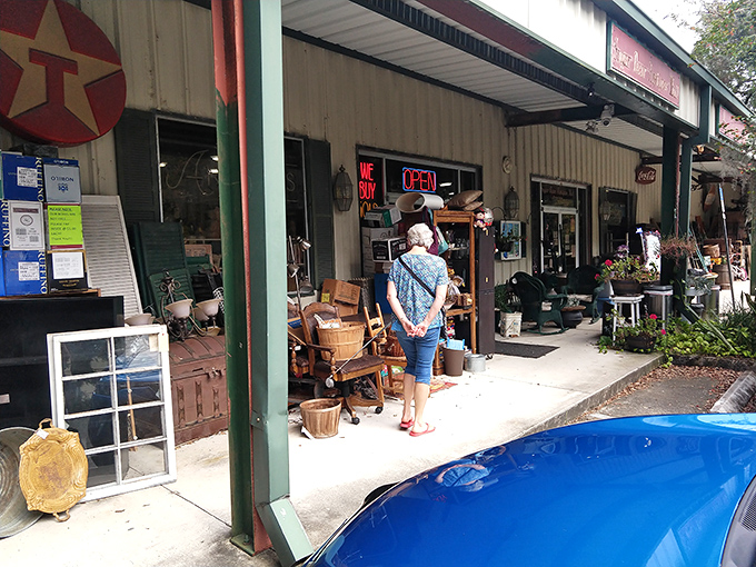 This unassuming exterior hides a wonderland of vintage goodies – like finding Narnia in a strip mall!