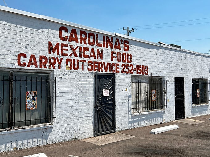 Carolina's bold red lettering against white walls tells you exactly what matters here: authentic Mexican food, no gimmicks required.
