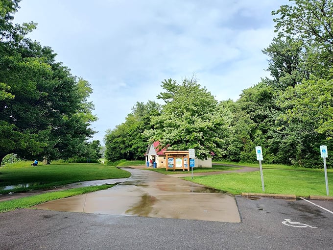 The park entrance welcomes visitors with that quintessential state park charm—simple, functional, and ready for your adventure.