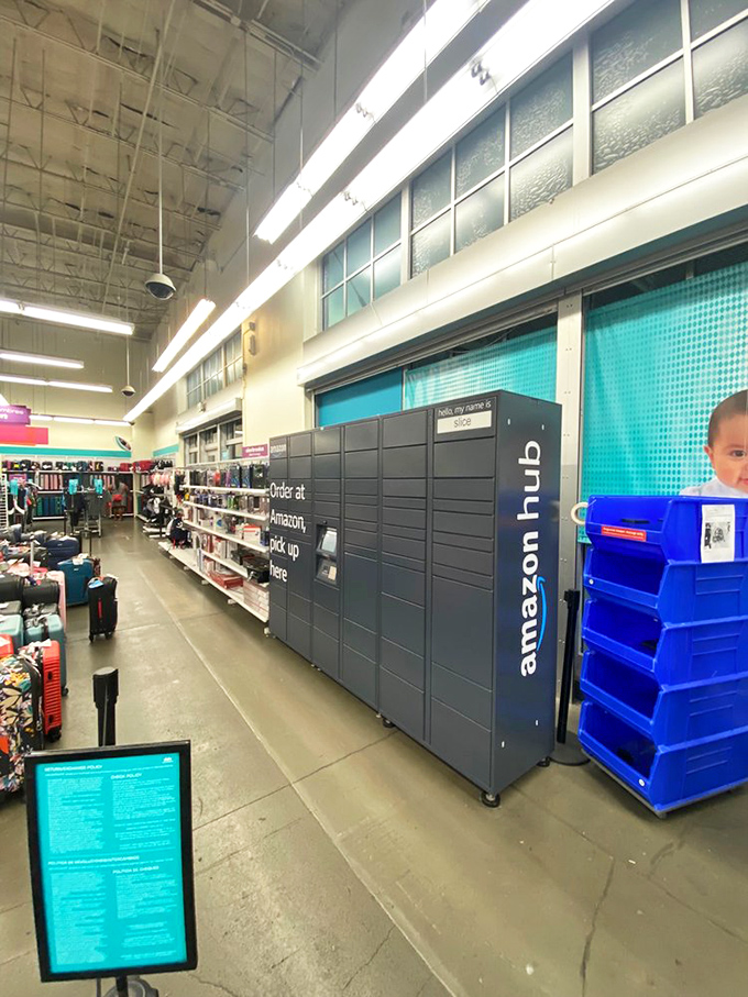 Modern convenience meets discount shopping with Amazon Hub lockers—because even bargain hunters appreciate 21st-century pickup options.