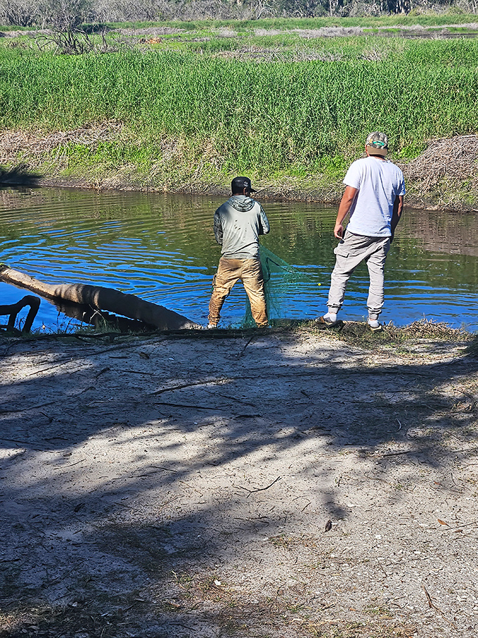 Two anglers practicing the ancient Florida art of patience. Fish stories growing taller with each minute that passes.
