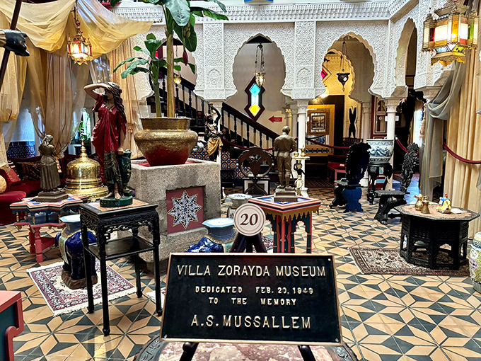 Antiques arranged with theatrical precision—like a stage set for "One Thousand and One Nights: The Florida Edition."
