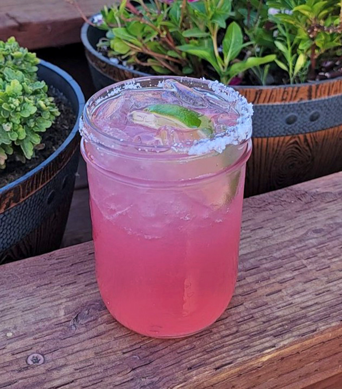 This isn't just any margarita—it's Arizona in a glass. The prickly pear's vibrant pink hue promises sweetness with a desert-inspired twist.