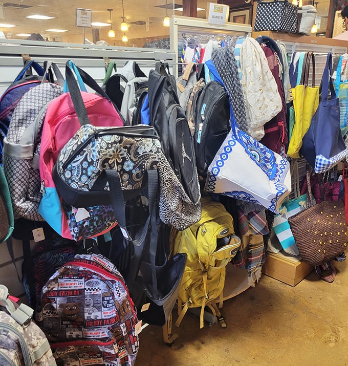 Handbag heaven for the savvy shopper. That leopard print tote is practically roaring "Take me home and make your friends jealous!"