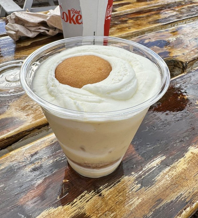 Banana pudding with a cookie crown—the dessert equivalent of a standing ovation after an already spectacular meal.