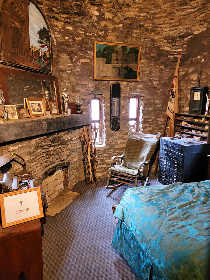 This cozy castle bedroom proves that medieval living had its comfortable moments, complete with modern conveniences.