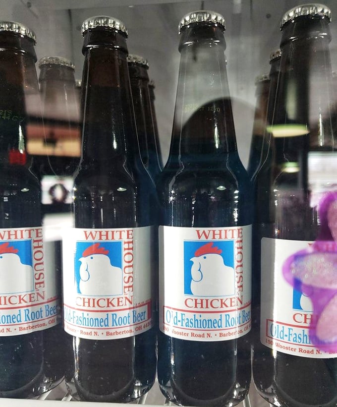 Even the root beer wears the chicken logo proudly. In Barberton, the chicken doesn't just rule the roost—it's on the beverages too.