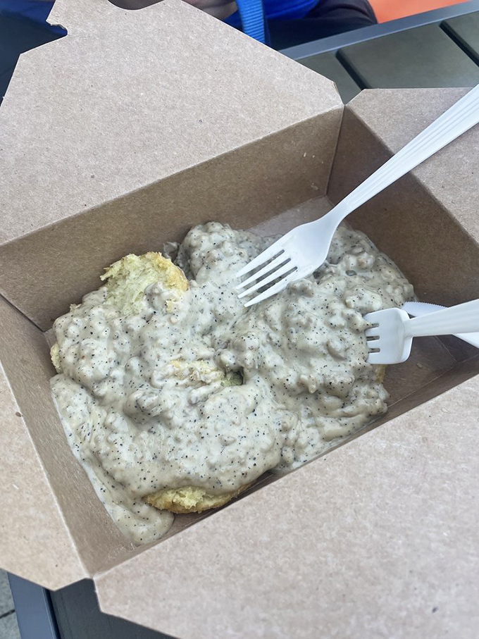 Biscuits and gravy that would make your Southern grandmother nod in approval—comfort food that hugs you from the inside out.