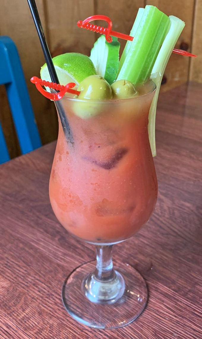 A Bloody Mary that's practically a salad on top, making "I had vegetables with lunch" a technically accurate statement.