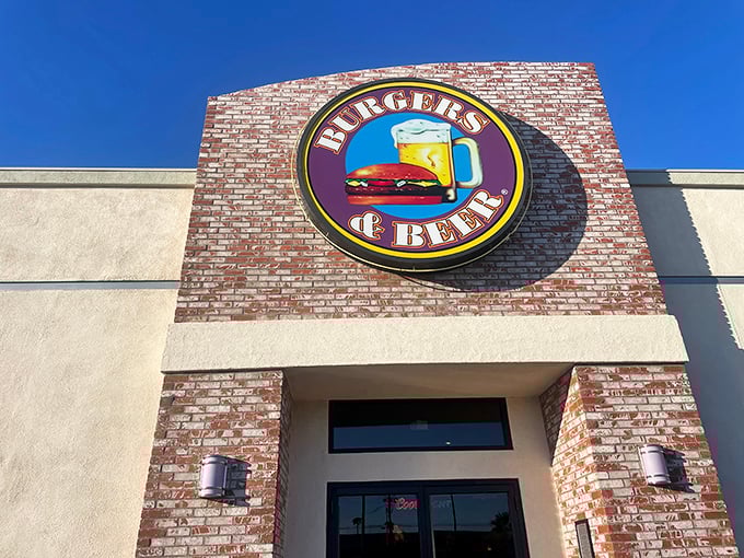 Burgers & Beer's sign promises exactly what the doctor ordered after a day of desert exploration – comfort food and cold refreshments.