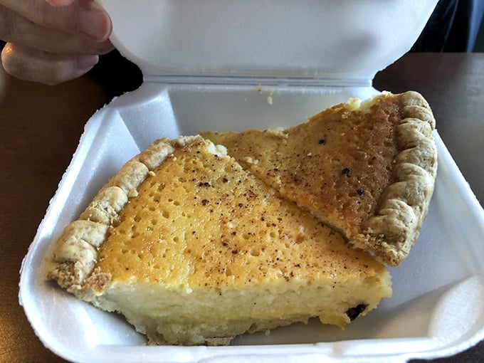Buttermilk pie in a to-go container—because sometimes dessert is too good to wait for. Silky, sweet, and southern as a drawl, it's comfort in custard form.