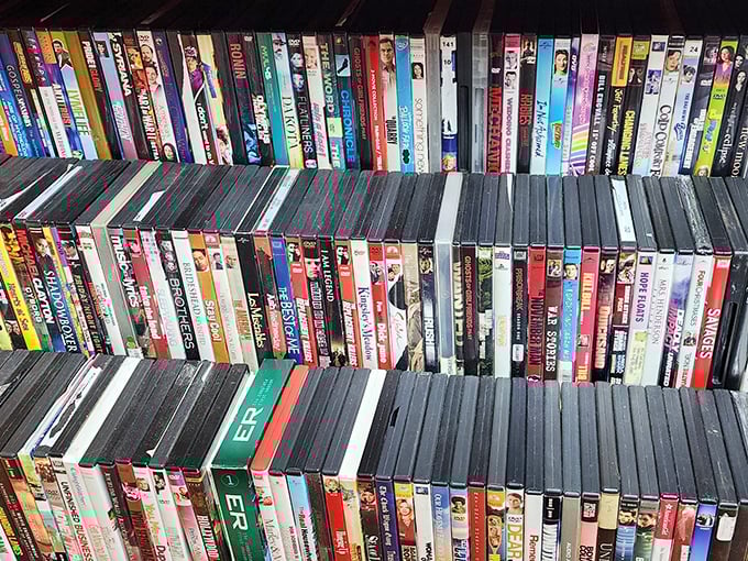 The DVD section—where forgotten seasons of ER mingle with classic films, proving physical media still has a place in our streaming world.