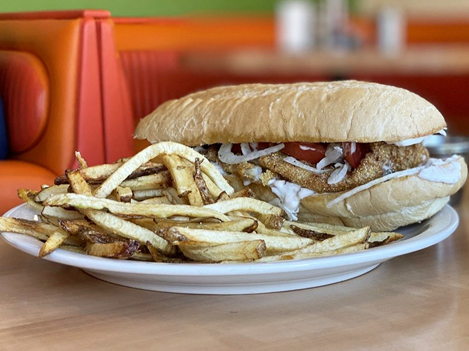 This sandwich and fries combo isn't just lunch—it's therapy on a plate. The kind of meal that makes you forget about your inbox for a while.
