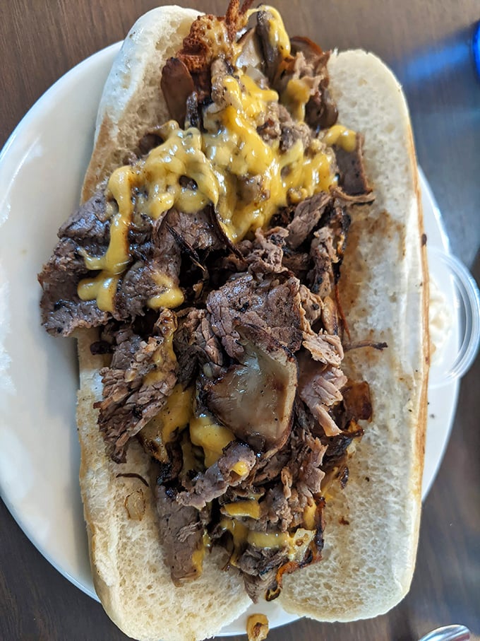 When a cheesesteak leaves Pennsylvania and settles in Ohio, it doesn't lose its identity—it just finds new friends in mushrooms and perfectly melted cheese.