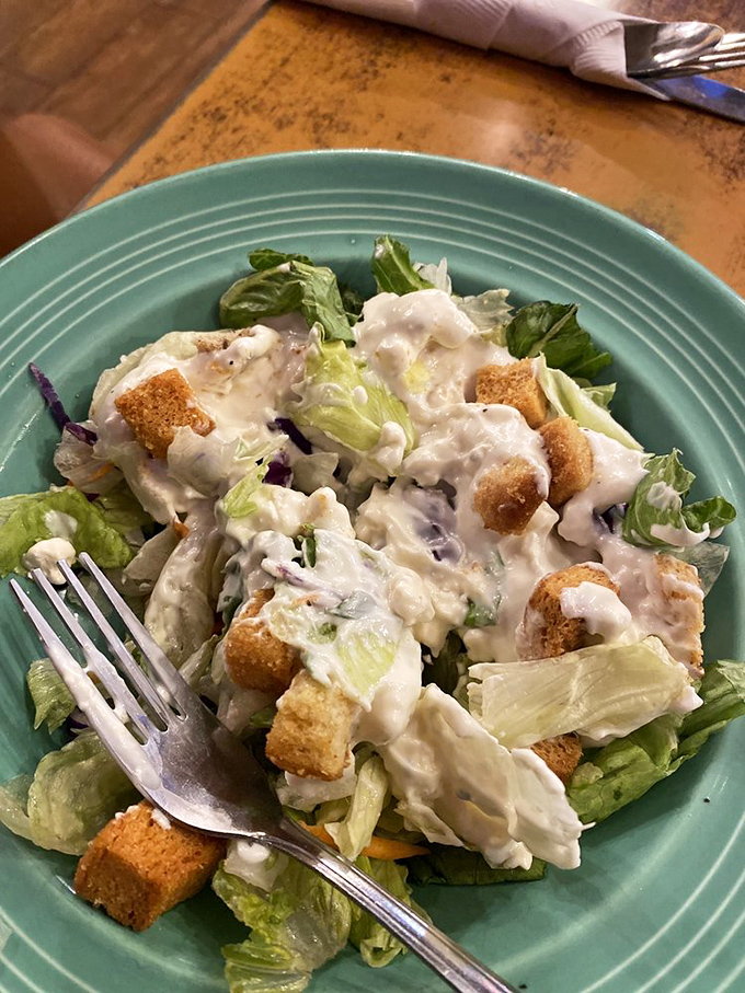 A salad that doesn't apologize for being a salad, with croutons that crunch like they mean business.