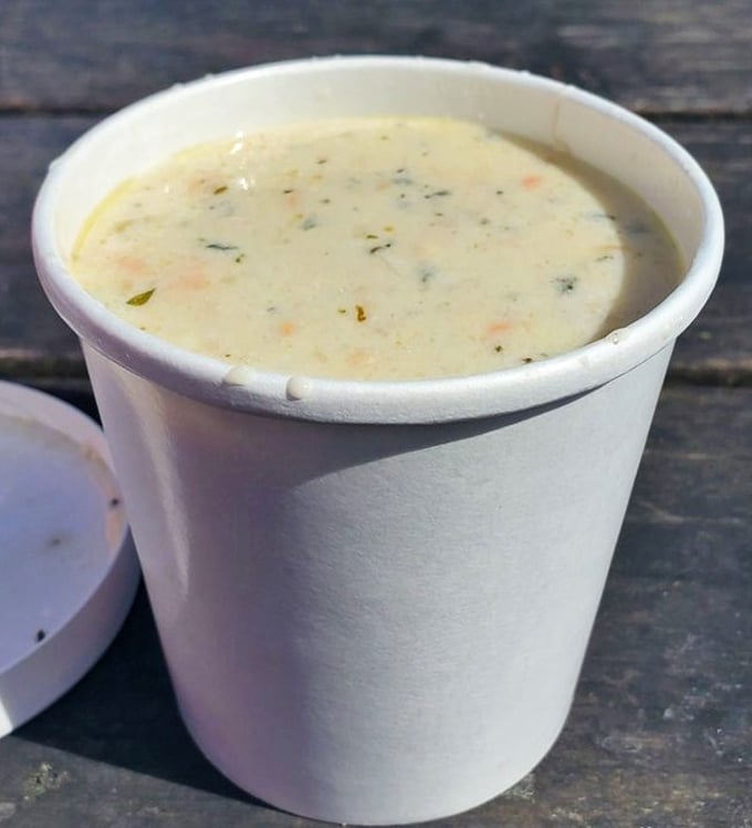 The holy grail of chowder – creamy, substantial, and packed with clams that actually taste like they've seen the ocean recently.