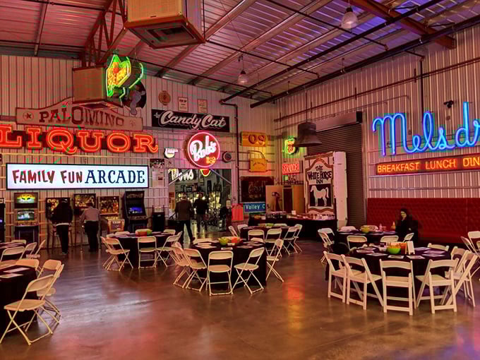 The museum transforms into an event space where nostalgia is literally on the menu. Dining under neon signs beats mood lighting any day.