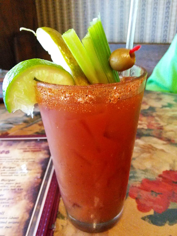 This isn't just a Bloody Mary—it's a liquid appetizer with enough garnishes to count as a small meal. Breakfast of champions, lunch of legends.