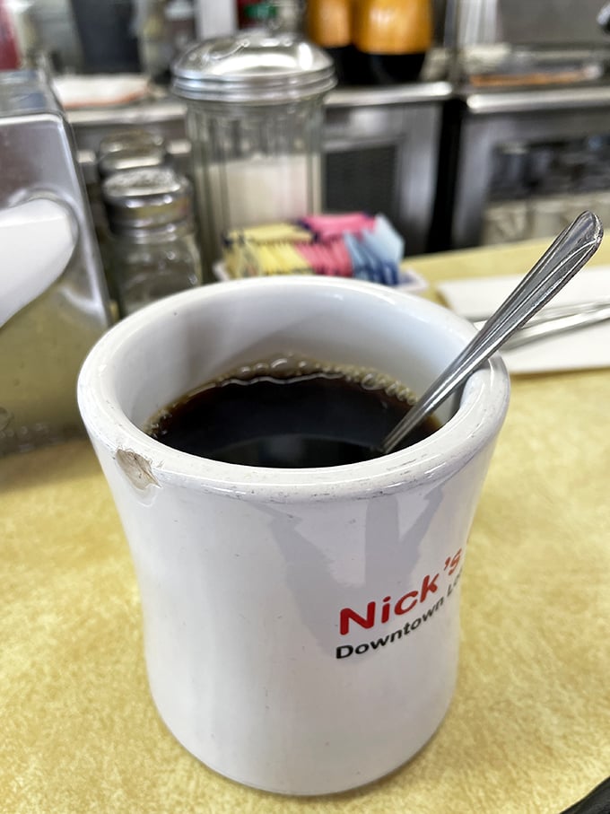 The coffee at Nick's doesn't need single-origin bragging rights—it just needs to wake you up and complement your breakfast, which it does perfectly.